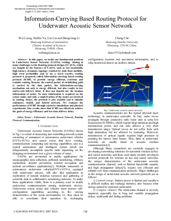 Pdf Information Carrying Based Routing Protocol For Underwater