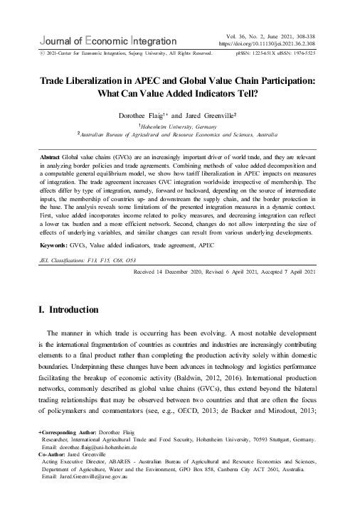 (PDF) Trade Liberalization in APEC and Global Value Chain Participation: What Can Value Added ...