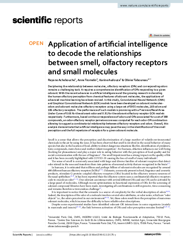 (PDF) Application of artificial intelligence to decode the relationships between smell ...