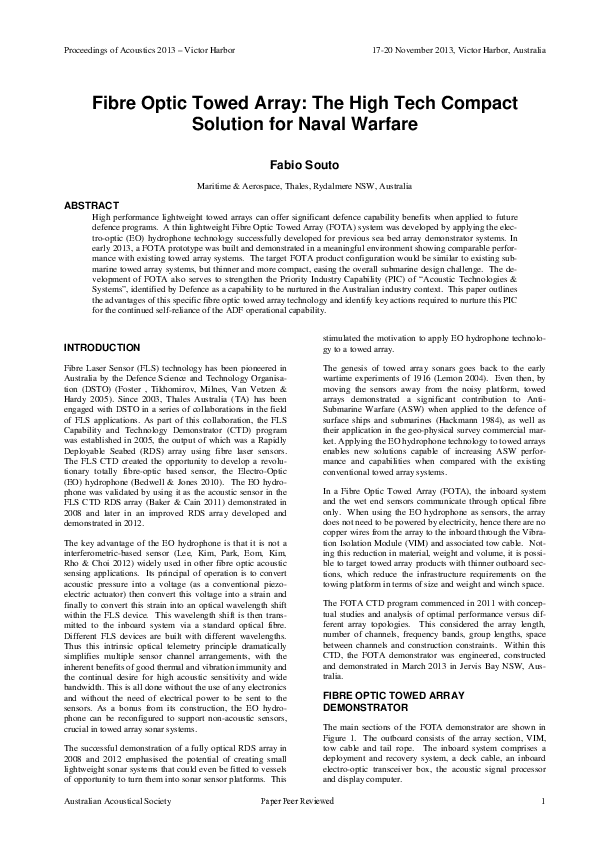(PDF) Fibre Optic Towed Array: The High Tech Compact Solution for Naval ...