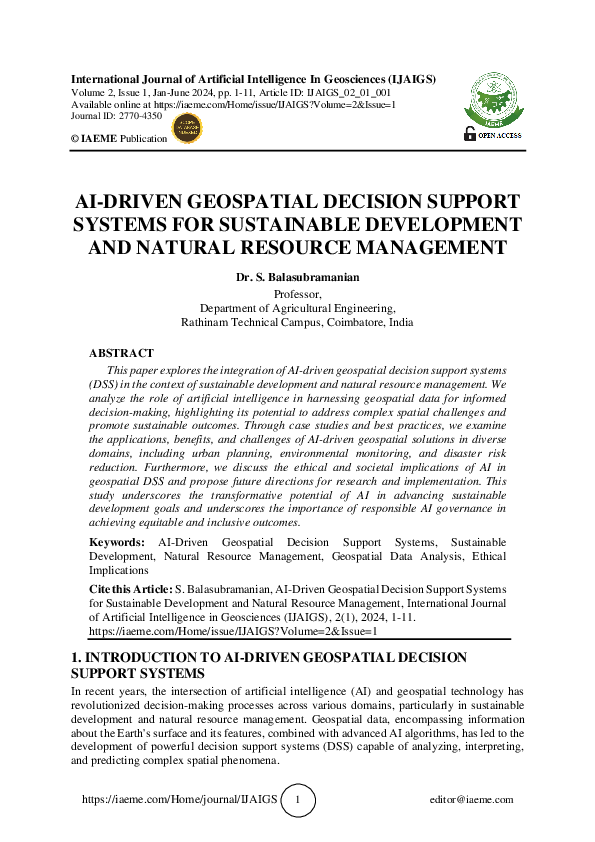(PDF) AI-DRIVEN GEOSPATIAL DECISION SUPPORT SYSTEMS FOR SUSTAINABLE DEVELOPMENT AND NATURAL ...