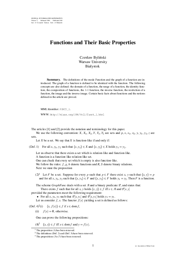 (PDF) Functions and their basic properties