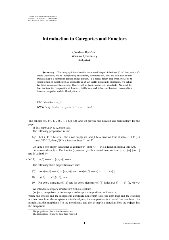 (PDF) Introduction to categories and functors
