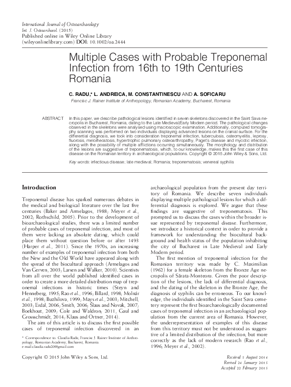 (PDF) Multiple Cases with Probable Treponemal Infection from 16th to ...