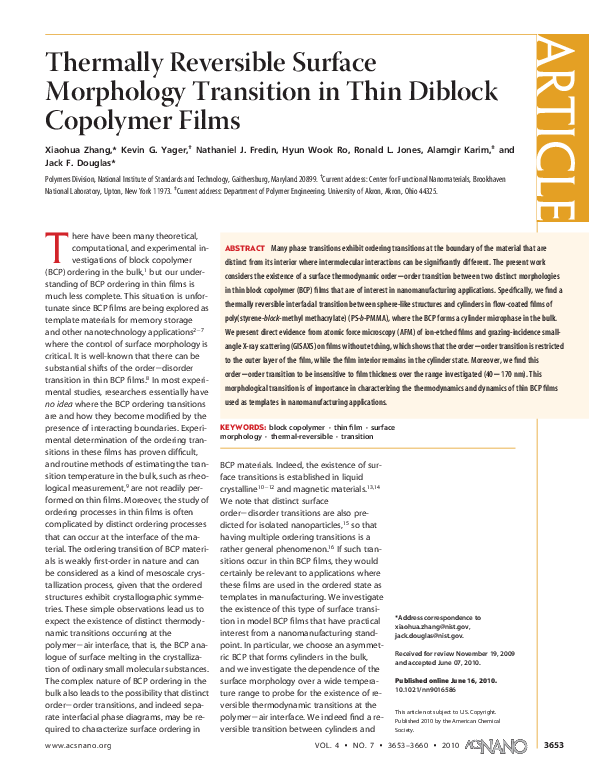(PDF) Thermally Reversible Surface Morphology Transition in Thin ...