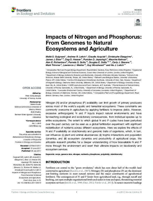 (PDF) Impacts of Nitrogen and Phosphorus: From Genomes to Natural ...