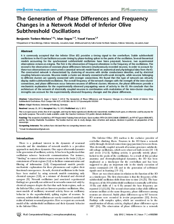 (PDF) The Generation of Phase Differences and Frequency Changes in a Network Model of Inferior ...