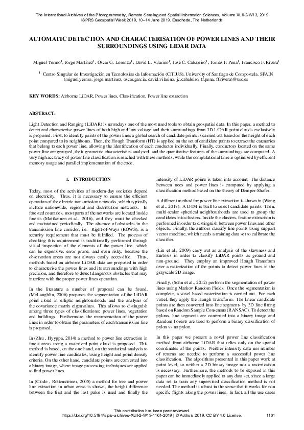 Pdf Automatic Detection And Characterisation Of Power Lines And Their