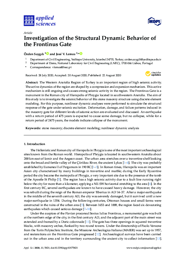 (PDF) Investigation of the Structural Dynamic Behavior of the Frontinus Gate