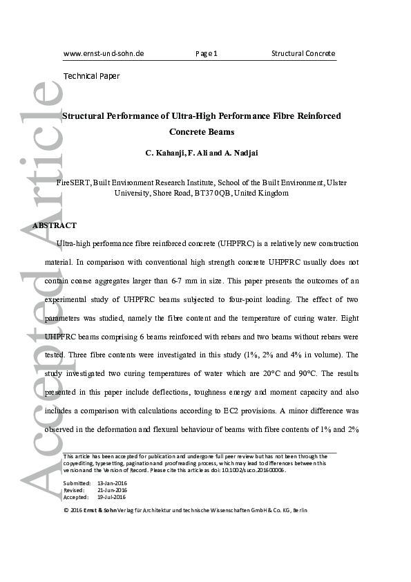 Pdf Structural Performance Of Ultra High Performance Fiber Reinforced Concrete Beams Faris