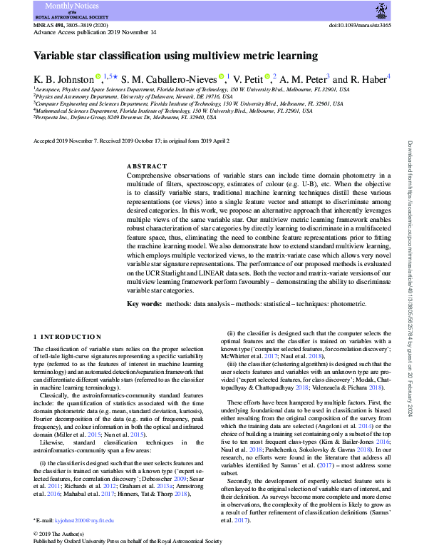 (PDF) Variable star classification using multiview metric learning | Adrian Peter - Academia.edu