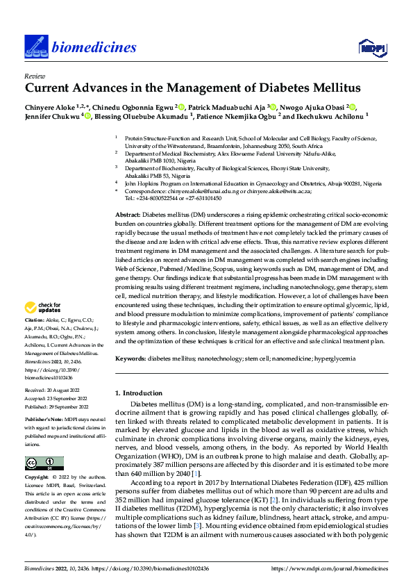 (PDF) Current Advances in the Management of Diabetes Mellitus | Nwogo ...