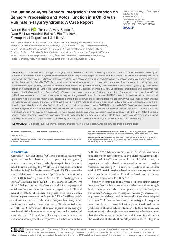 (PDF) Evaluation of Ayres Sensory Integration ® Intervention on Sensory ...