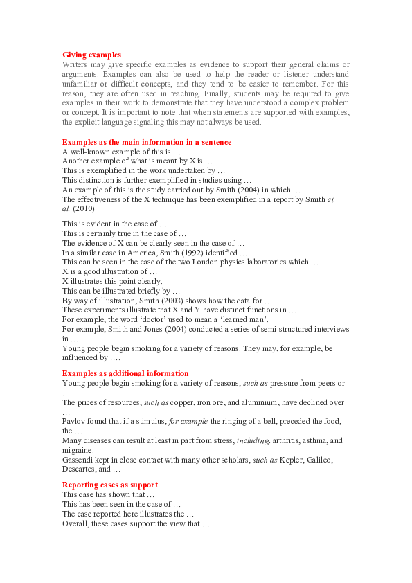 (DOC) Useful phrases for giving examples in an academic paper