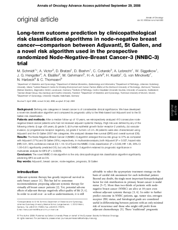 (PDF) Long-term outcome prediction by clinicopathological risk classification algorithms in node ...