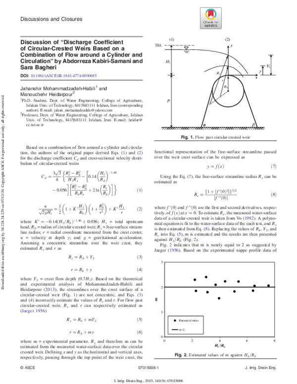 (PDF) Discussion of “Discharge Coefficient of Circular-Crested Weirs ...