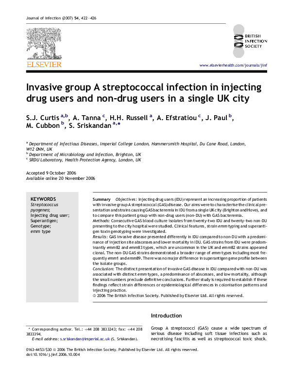 Invasive group A streptococcal infection in injecting drug users and ...