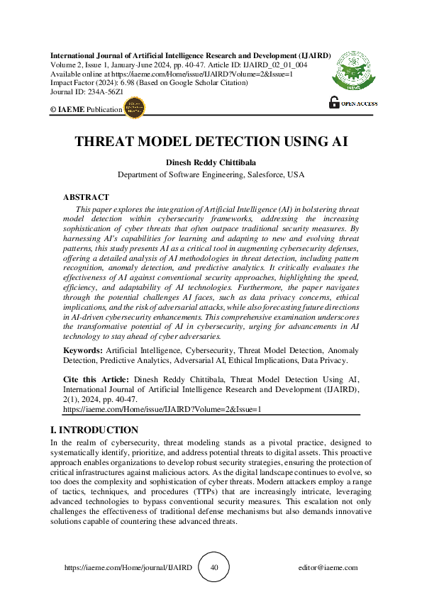 (PDF) THREAT MODEL DETECTION USING AI