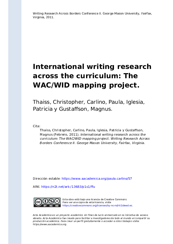 (PDF) International writing research across the curriculum: The WAC/WID ...
