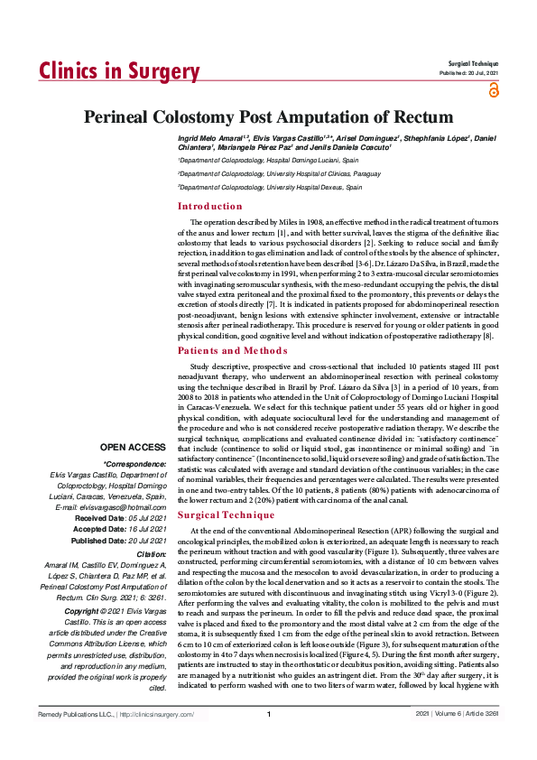 Perineal Colostomy Post Amputation of Rectum