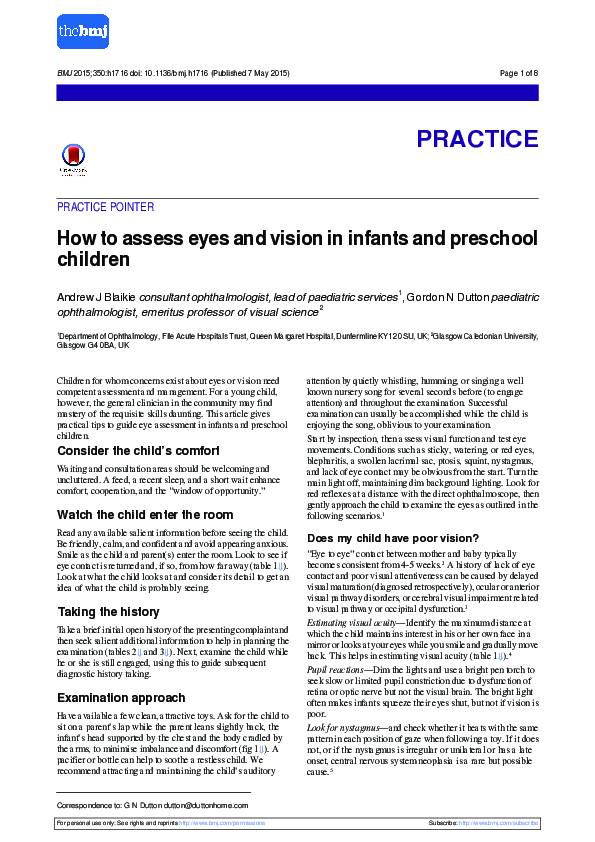 (PDF) How to assess eyes and vision in infants and preschool children ...