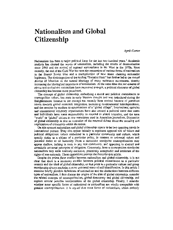 (PDF) Nationalism and Global Citizenship