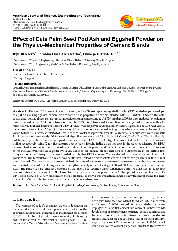 (PDF) Effect of Date Palm Seed Pod Ash and Eggshell Powder on the ...