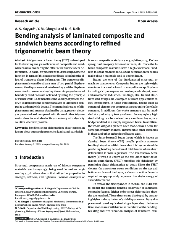 (PDF) Bending analysis of laminated composite and sandwich beams according to refined ...
