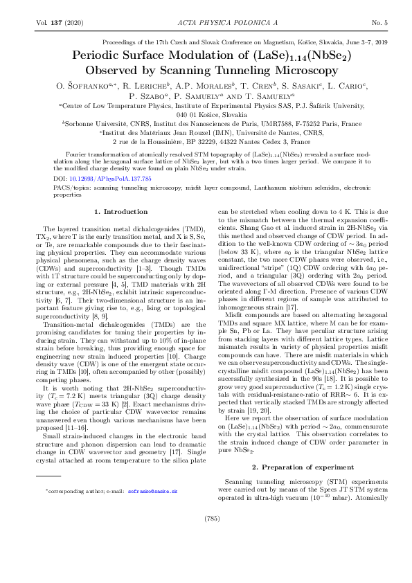 (PDF) Periodic Surface Modulation of (LaSe)1.14(NbSe2) Observed by ...