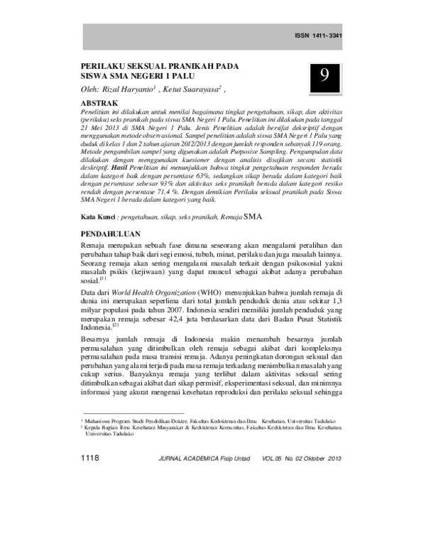 (PDF) Perilaku Seksual Pranikah Pada Siswa Sma Negeri 1 Palu | Rizal Haryanto - Academia.edu