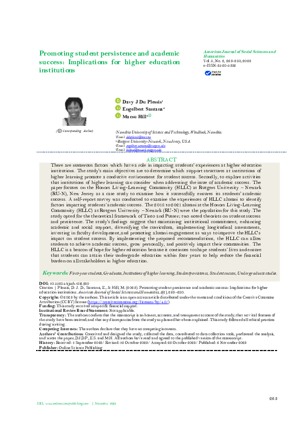 (PDF) Promoting student persistence and academic success: Implications ...