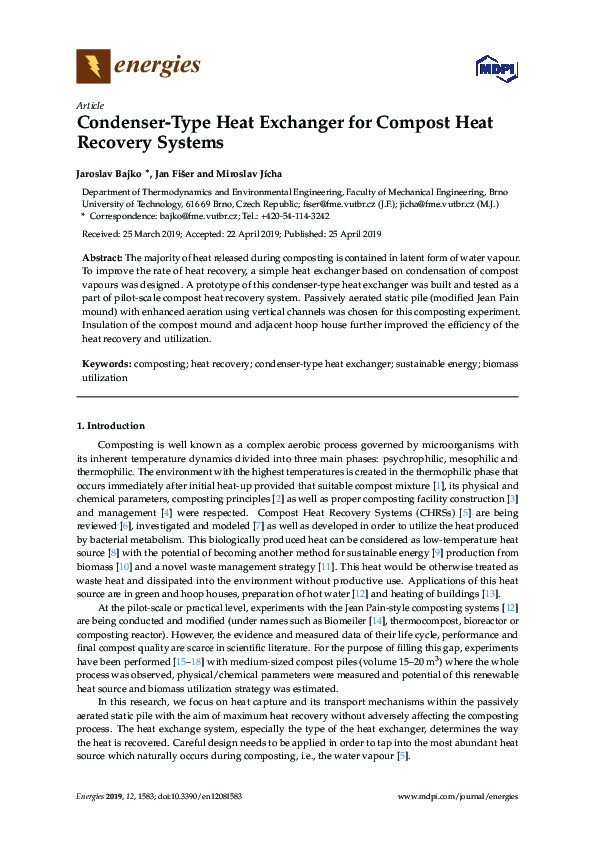 (PDF) Condenser-Type Heat Exchanger for Compost Heat Recovery Systems