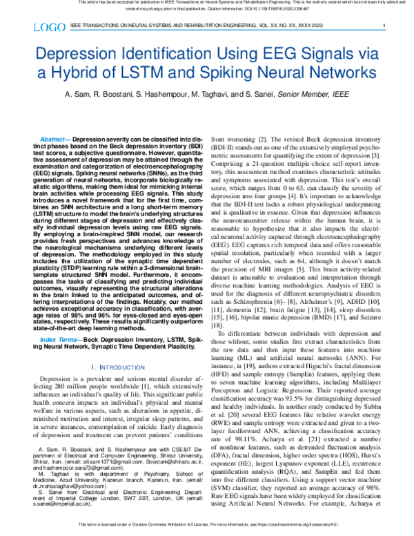 (PDF) Depression Identification Using EEG Signals via a Hybrid of LSTM and Spiking Neural Networks
