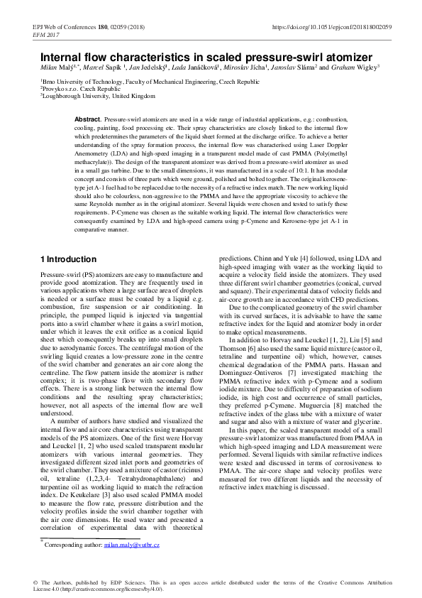 (PDF) Internal flow characteristics in scaled pressure-swirl atomizer