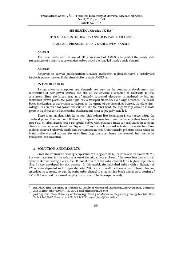 (PDF) 1D simulation of heat transfer in cable channel