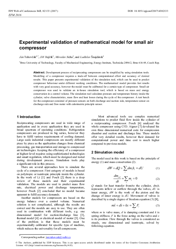(PDF) Experimental validation of mathematical model for small air compressor