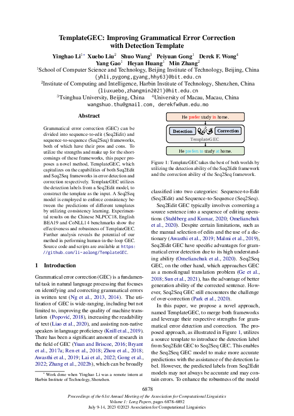 Pdf Templategec Improving Grammatical Error Correction With Detection Template