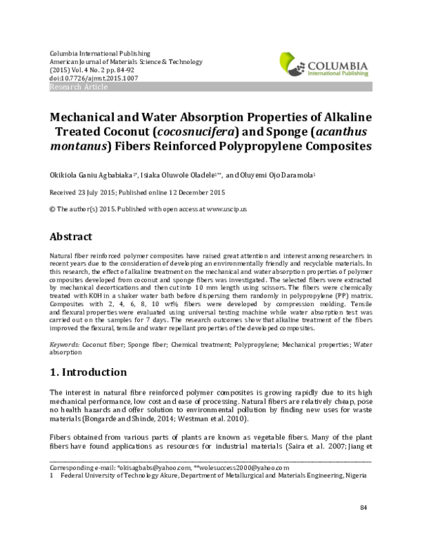 (PDF) Mechanical and Water Absorption Properties of Alkaline Treated ...