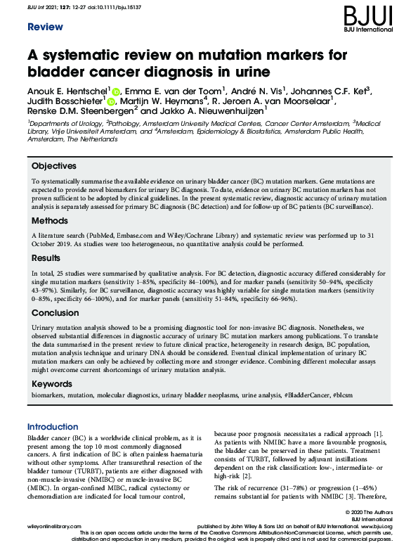 (PDF) A systematic review on mutation markers for bladder cancer ...