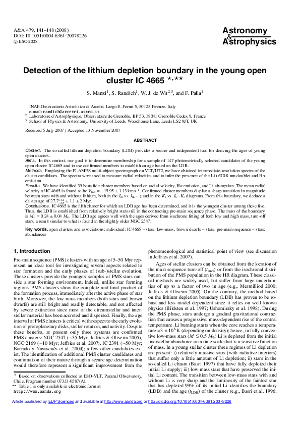 (PDF) Detection of the lithium depletion boundary in the young open ...