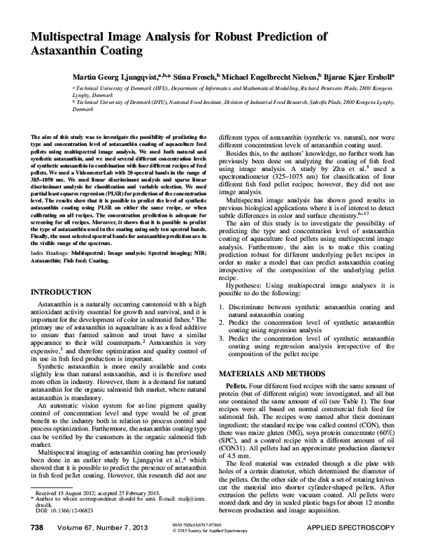 (PDF) Multispectral Image Analysis for Astaxanthin Coating Classification | Michael Nielsen ...