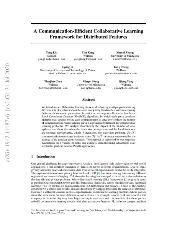 (PDF) A Communication Efficient Vertical Federated Learning Framework