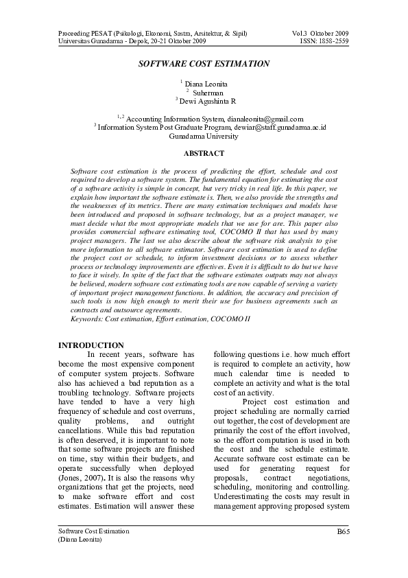 Pdf Software Cost Estimation
