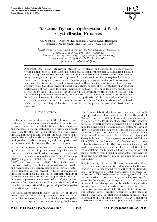 (PDF) Real-time Dynamic Optimization of Batch Crystallization Processes | Alex Kalbasenka ...