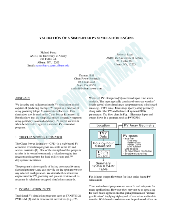 (PDF) Validation of a simplified PV simulation engine