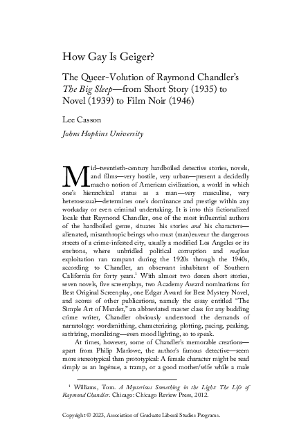 (PDF) How Gay is Geiger? The Queer-volution of Raymond Chandler's The ...
