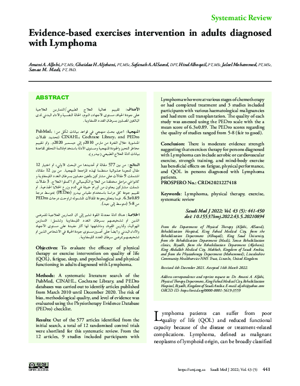 (PDF) Evidence-based exercises intervention in adults diagnosed with ...