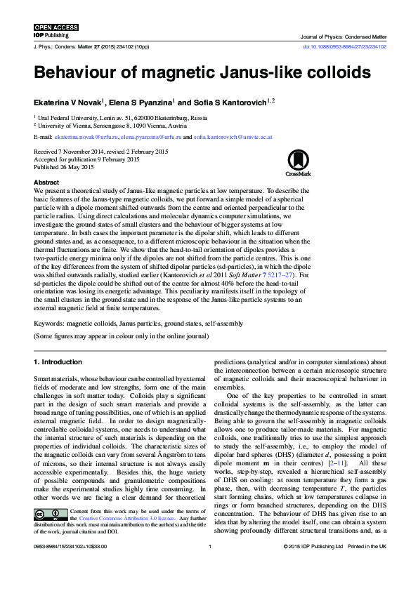 (PDF) Behaviour of magnetic Janus-like colloids