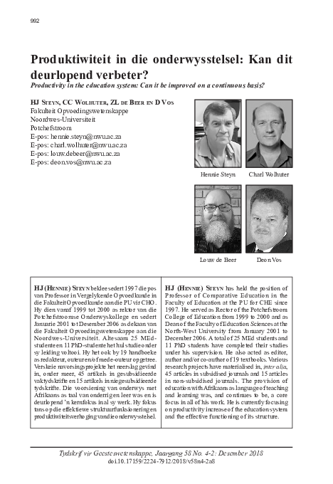 (PDF) Produktiwiteit in die onderwysstelsel: Kan dit deurlopend verbeter?
