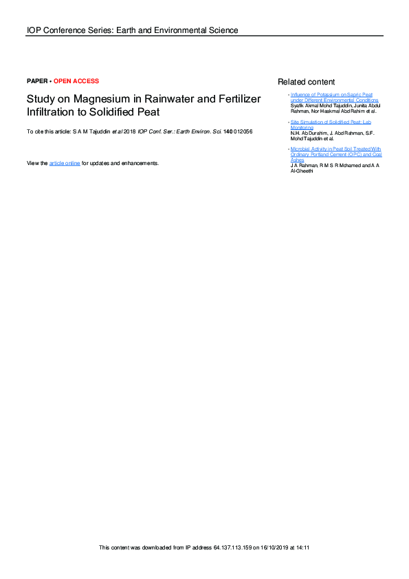 (PDF) Study on Magnesium in Rainwater and Fertilizer Infiltration to ...
